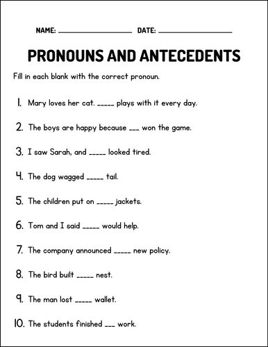 Pronouns and Antecedents Worksheets | Teaching Resources