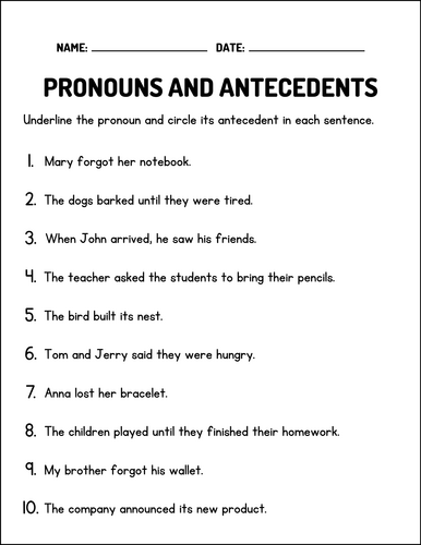 Pronouns and Antecedents Worksheets | Teaching Resources