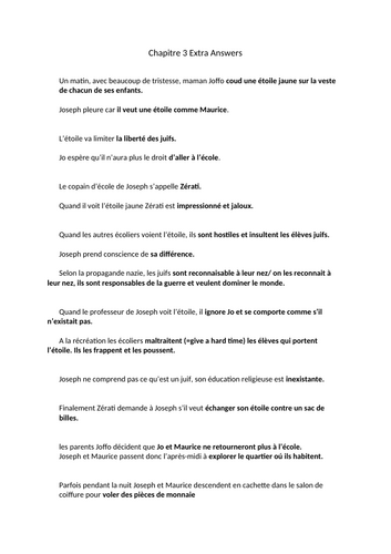 Un sac de bille chapter 3 comprehension and summary. | Teaching Resources