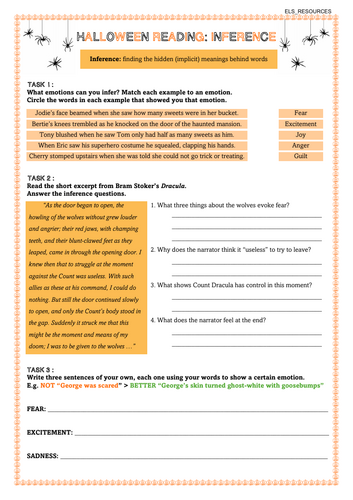 FREE English Halloween Reading Skills Inference Worksheet | Teaching ...