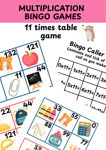 11 times table multiplication bingo | Teaching Resources
