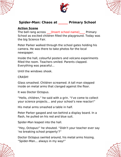 Spider-Man School Invasion – Editable Reading & Writing Worksheet (Ages ...