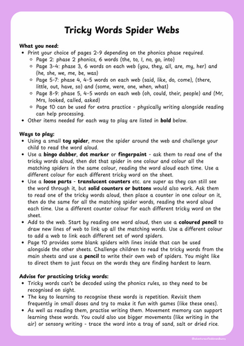 Halloween Phonics Tricky Words Spider Webs | Teaching Resources