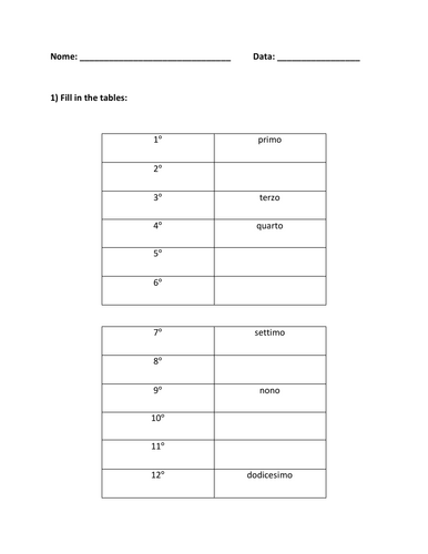Ordinal Numbers in Italian Worksheets | Numeri Ordinali | Teaching ...