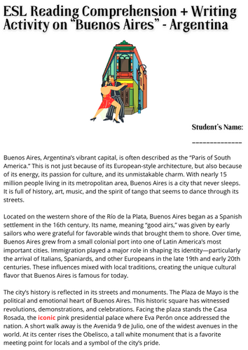 ESL Reading Comprehension + Writing Activity - Buenos Aires - Argentina ...