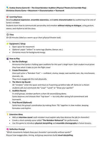 Christmas Drama Game #2 – The Great Reindeer Audition (Festive Improv ...