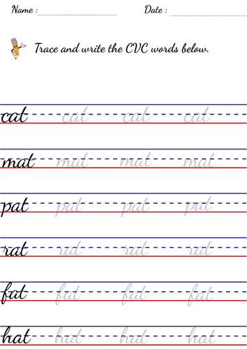 Cursive Handwriting Practice – CVC Word Families Tracing Worksheets ...