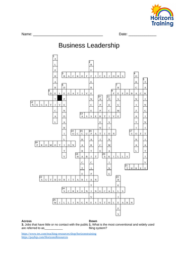 Business Leadership Crossword | Teaching Resources