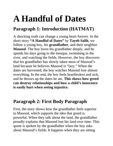Handful of Dates – Complete Literary Analysis Essay | Theme of Greed ...