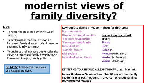 AQA A-level Sociology Family: Family diversity - Postmodernist views of ...