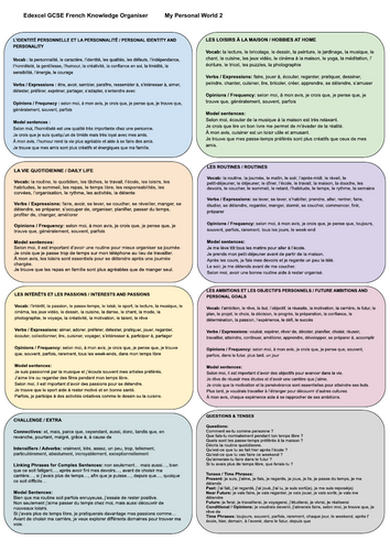 FREE 2026 Edexcel GCSE French KO + Writing Mat – My Personal World ...