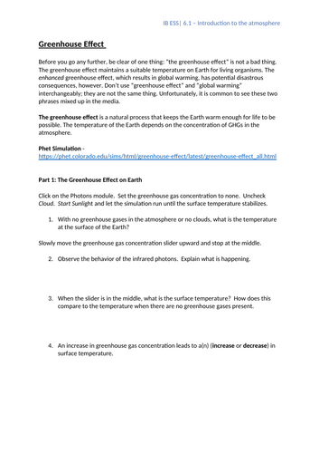 ESS Atmosphere Unit – Subtopic 6.1 (Standard Level) Introduction to the ...