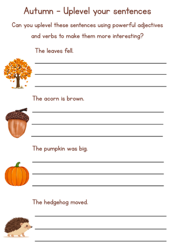 Autumn Sentence Uplevelling Worksheet | KS1 & KS2 Writing | Powerful ...