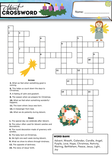 Advent Crossword Puzzle – Christmas RE Activity - Years 4 to 6 ...