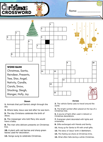 Christmas Crossword Puzzle – Festive Classroom Activity - Years 3 to 6 ...