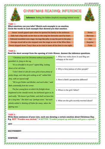 FREE Christmas English Reading Skills Inference Worksheet | Teaching ...