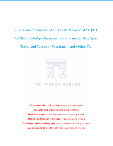 2026 Edexcel GCSE French KO + Writing Mat – Travel and Tourism (French ...
