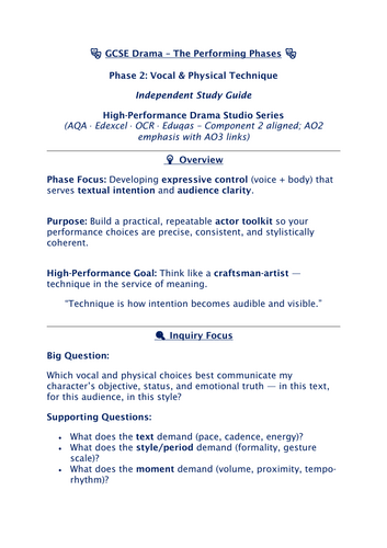 GCSE Drama – The Performing Phases. Phase 2: Vocal & Physical Technique ...