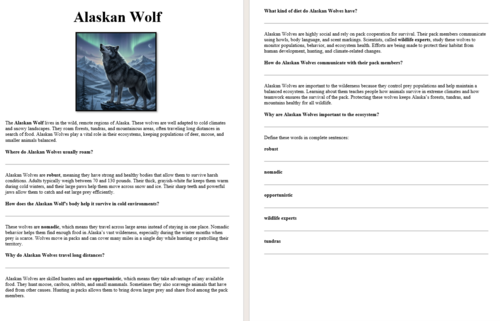 Wolves Workbook (16 Reading Comprehension & Vocabulary Assignments ...