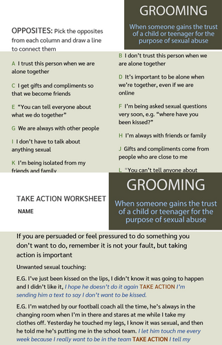 Grooming and Sexual Abuse Worksheets (US) | Teaching Resources