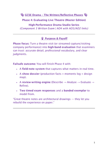 **GCSE Drama – The Written/Reflective Phases (Complete 1–5) AQA • OCR ...