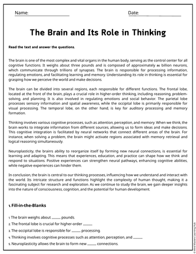 The Brain and Its Role in Thinking Reading Comprehension Passages ...