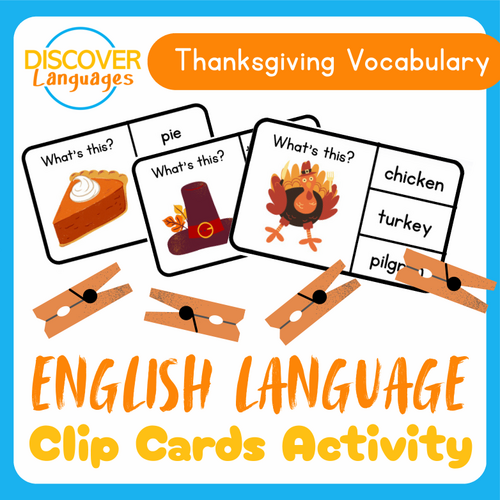 Thanksgiving Vocabulary Clip Card Activity for English Language ...