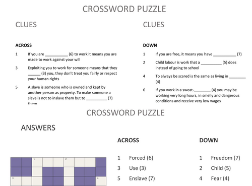Modern Slavery Crossword Puzzle and Lesson (UK) | Teaching Resources