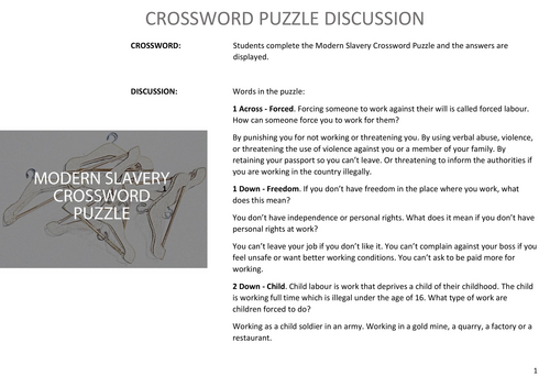 Modern Slavery Crossword Puzzle and Lesson (UK) | Teaching Resources