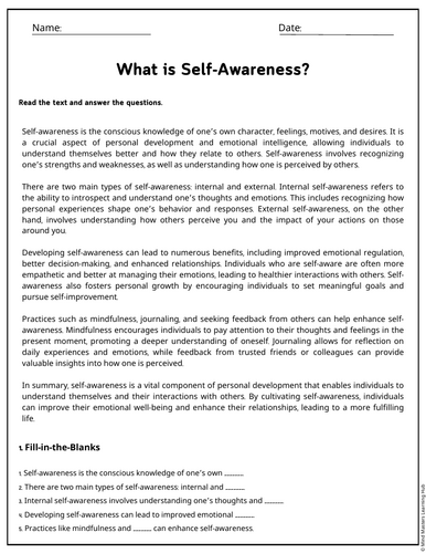 What is Self-Awareness? Reading Comprehension Passages & Questions ...