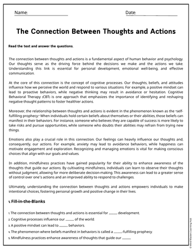 The Connection Between Thoughts and Actions Reading Comprehension ...