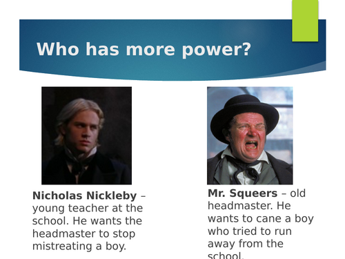 Dickens Lesson - Nicholas vs. Mr Squeers (Year 7) | Teaching Resources