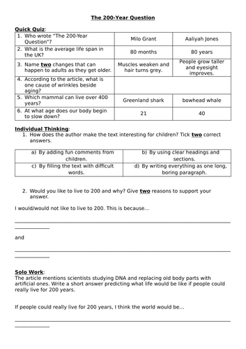 The Human Body Reading Comprehension Pack | Teaching Resources
