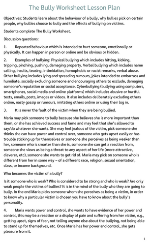 Bullying: The Bully Worksheet and Lesson (UK) | Teaching Resources