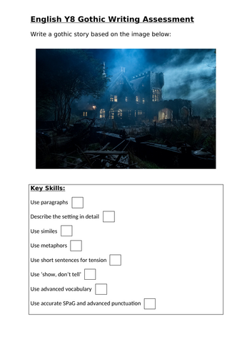 2 Gothic Lesson - Assessment Prep and Assessment (Year 8) | Teaching ...