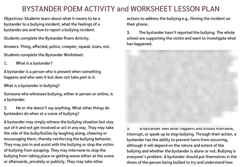 Bullying: Bystander Poem Activity, Worksheet and Lesson (US) | Teaching ...