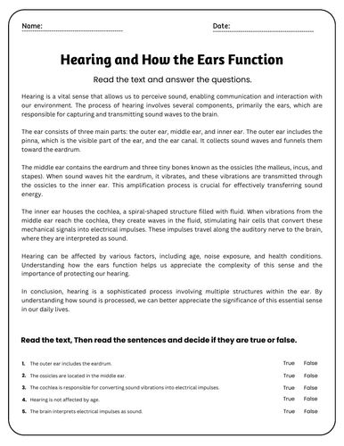 Hearing and How the Ears Function Reading Comprehension Passages ...