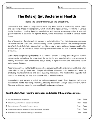 The Role of Gut Bacteria in Health Reading Comprehension Passages ...