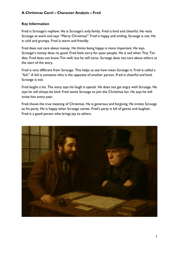 A Christmas Carol - Character Analysis - Fred | Teaching Resources