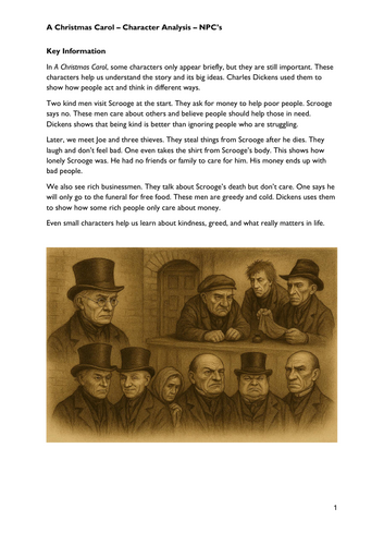 A Christmas Carol - Character Analysis - NPC's | Teaching Resources
