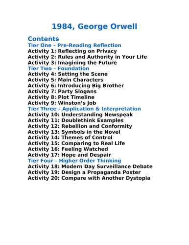 1984 George Orwell - 20 Differentiated Activities | Teaching Resources