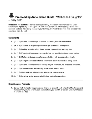 "Mother and Daughter" by Gary Soto Complete Unit | Teaching Resources