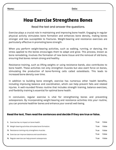 How Exercise Strengthens Bones Reading Comprehension Passages ...