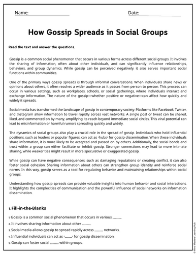 How Gossip Spreads in Social Groups Reading Comprehension Passages ...
