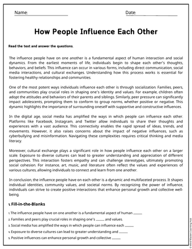 How People Influence Each Other Reading Comprehension Passages ...