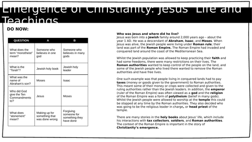 ETHICS The Emergence of Christianity – Jesus’ Life and Teachings KS3 RE ...