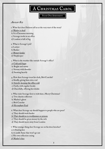 A Christmas Carol Stave 1 Quiz & Assessment Pack | Teaching Resources