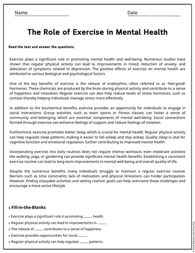 The Role of Exercise in Mental Health Reading Comprehension Passages ...