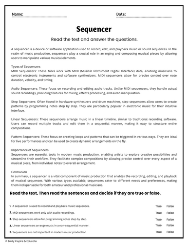 Sequencer Reading Comprehension Passages & Questions Worksheets ...