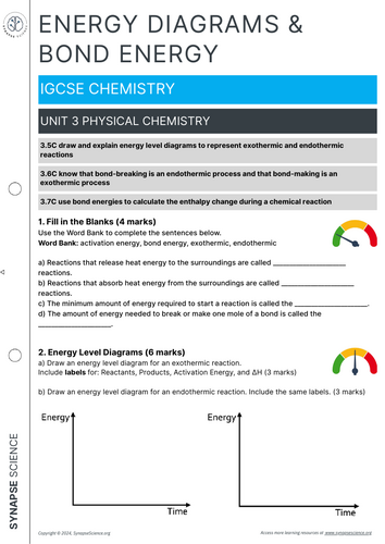 Energy Level Diagrams & Bond Energy – Lesson & Worksheet | Teaching ...
